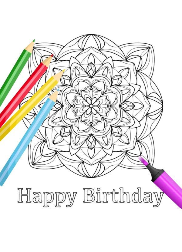Mandala Happy Birthday Printable Colouring Card V3 – Kolor Majik ...